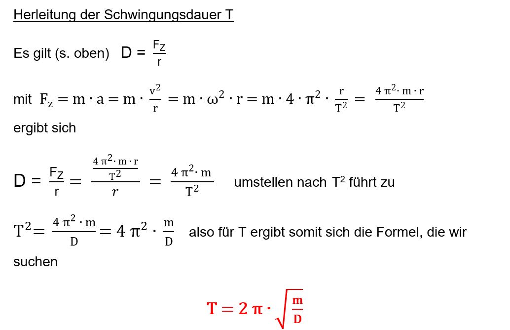 weiter, um eine Formel für die Schwingungsdauer zu gewinnen?